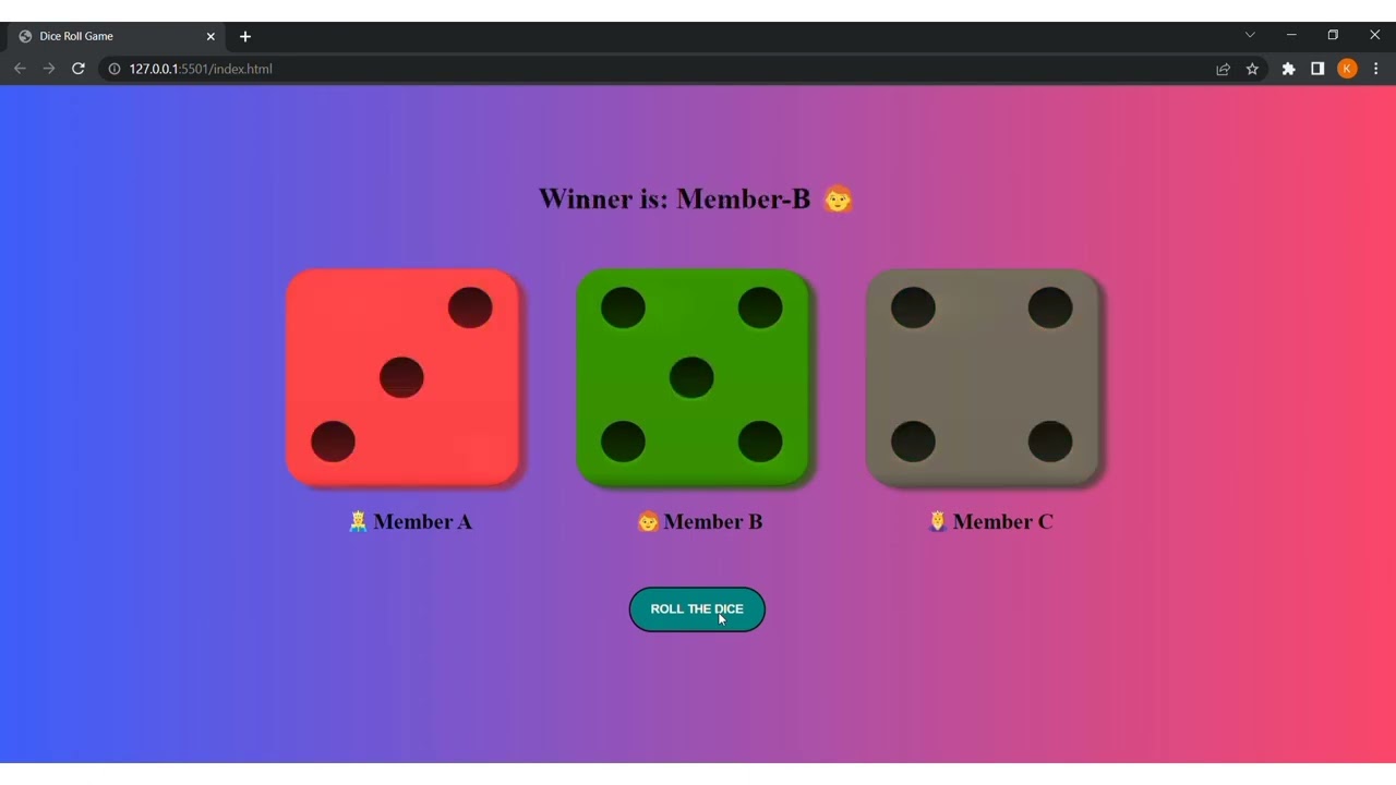 Dice game using html css and JavaScript. Source code link in description box.