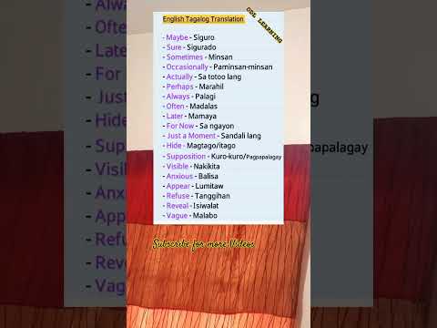 Vocabulary Tagalog English Translation Daily Tagalog Vocabulary Words with their meanings #education