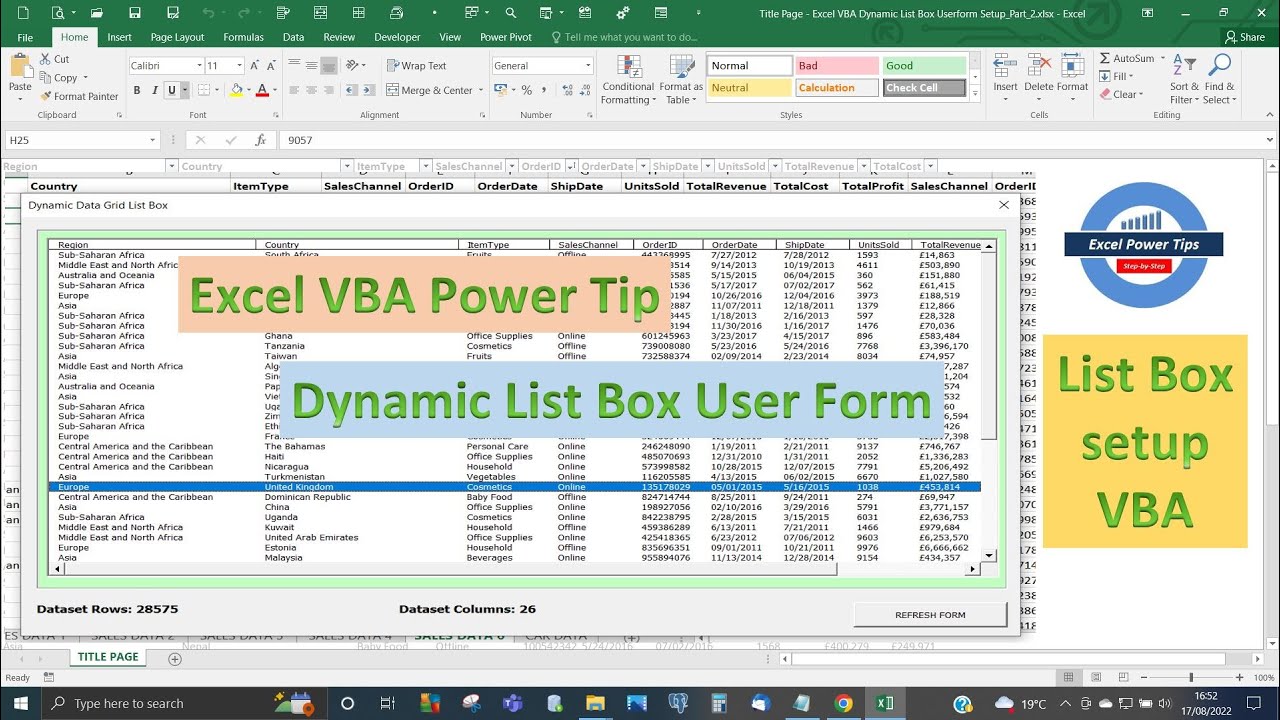 Dynamic List Box using Excel VBA - Setup and VBA