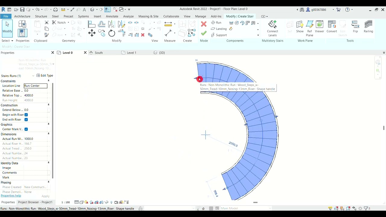 Placing a full - step spiral stairs