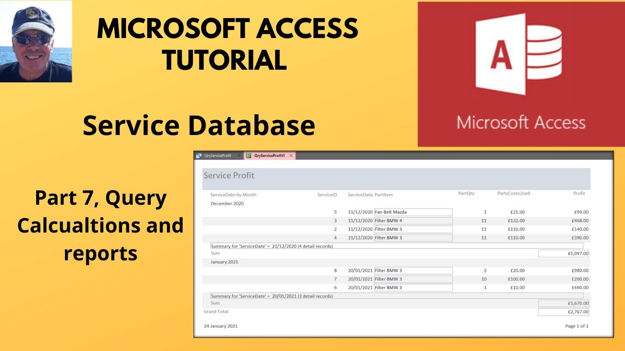 This video explains how to create a service database in Microsoft Access. Calculations