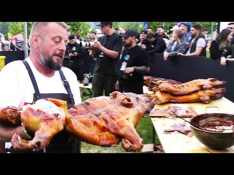 Best Grilled Piglets. Street Food @ Grillfest in Bucharest, Romania