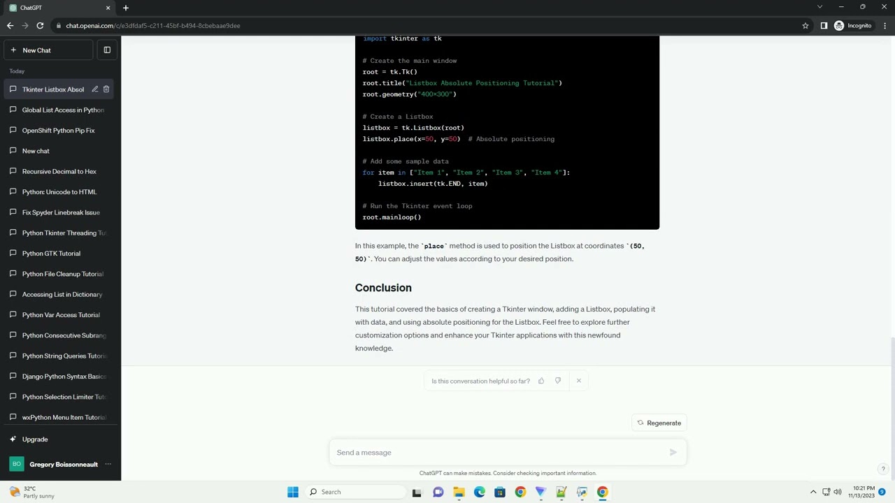 Python Tkinter Listbox absolute positioning