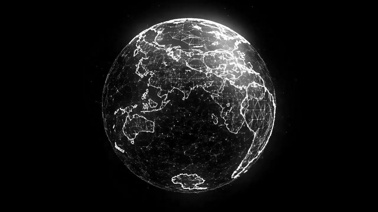 Digital World Earth Spinning Black and White