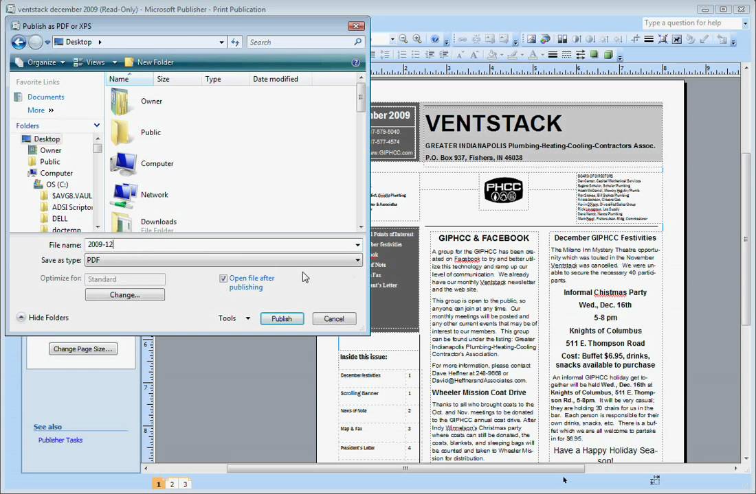 How to save a Publisher 2007 file as a .pdf