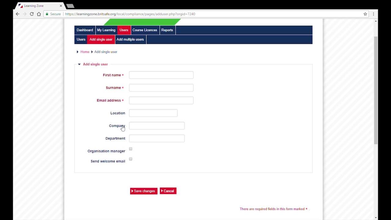 Adding a new user - Learning Zone tutorial