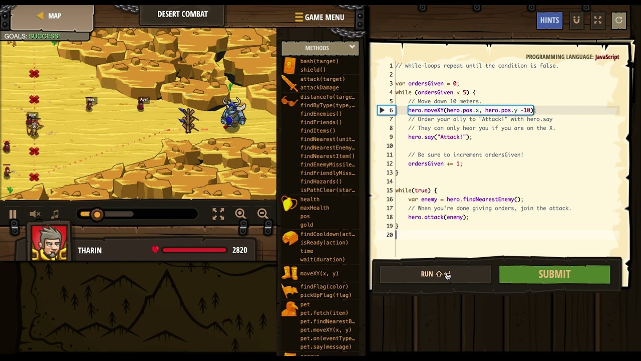 CodeCombat - Desert Combat - JavaScript