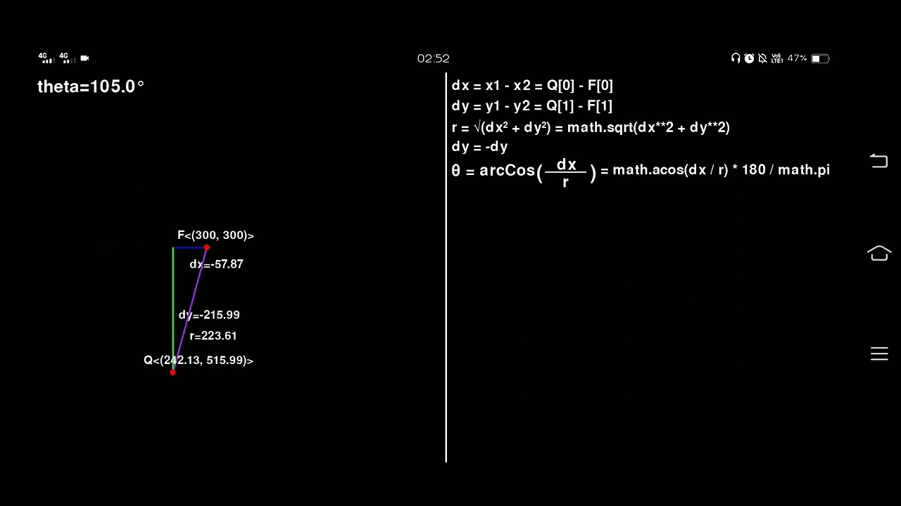 how to get the angle of vector in pygame