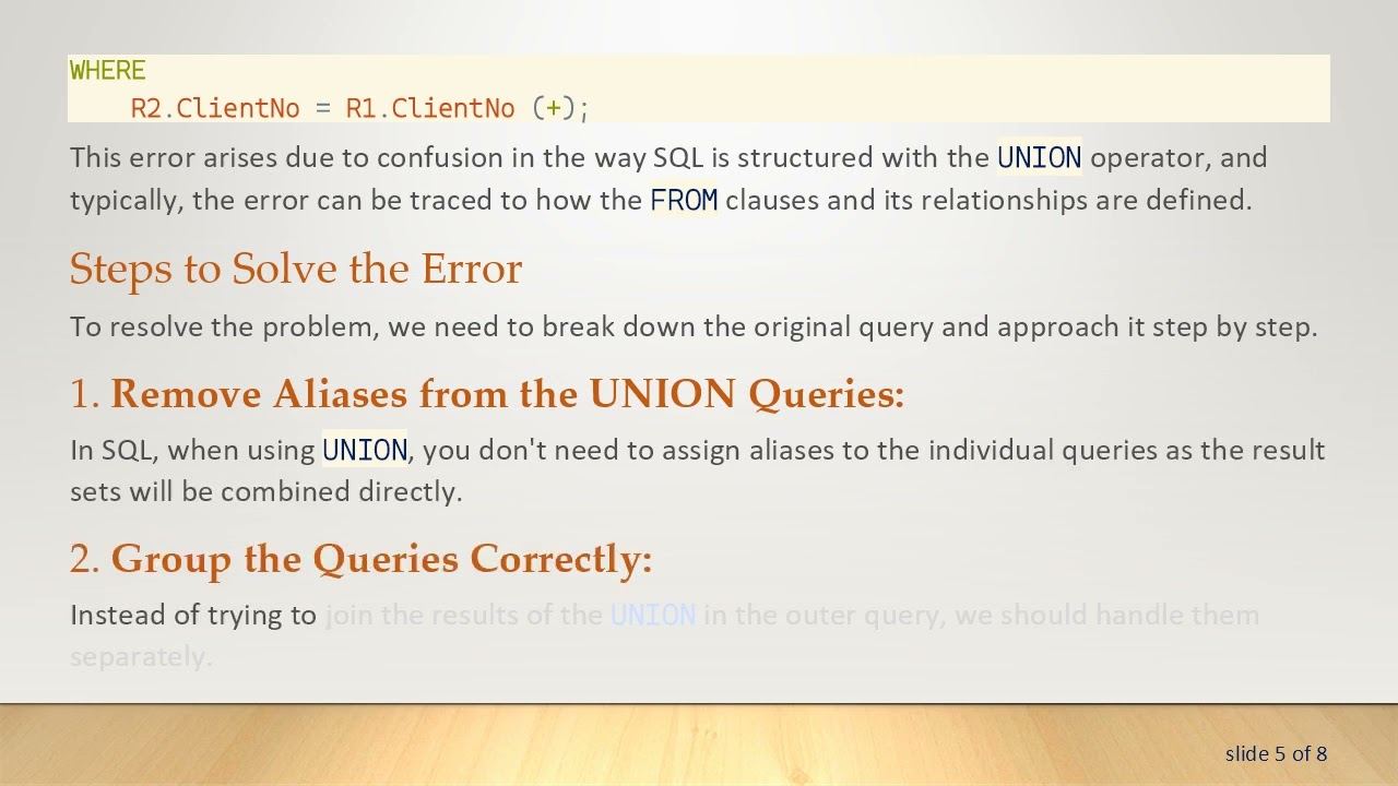 Fixing the SQL Command not properly ended Error When Using the UNION Function