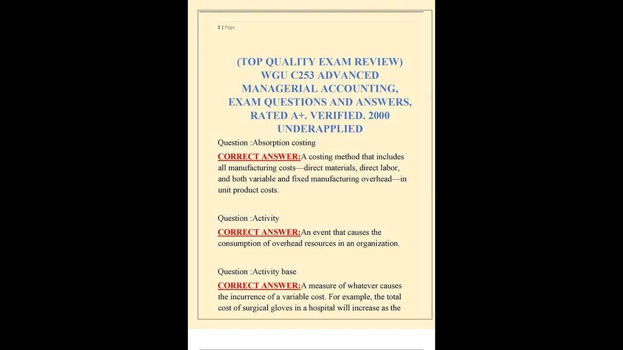 TOP QUALITY EXAM REVIEW WGU C253 ADVANCED MANAGERIAL ACCOUNTING, EXAM QUESTIONS AND ANSWERS