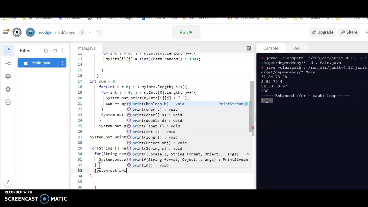 2D Array - Enhanced Loops