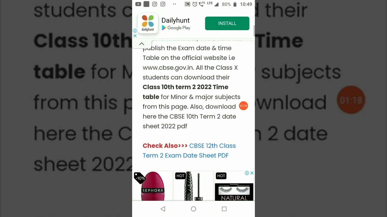 CBSE Class 10th term 2 date Sheet 2022 pdf download