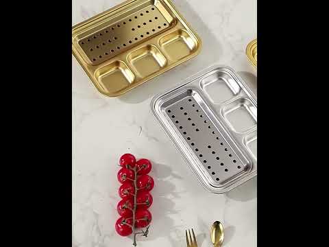 Factory 304 Stainless steel tray dividers with oil strainer gold baby platter seasoning plate