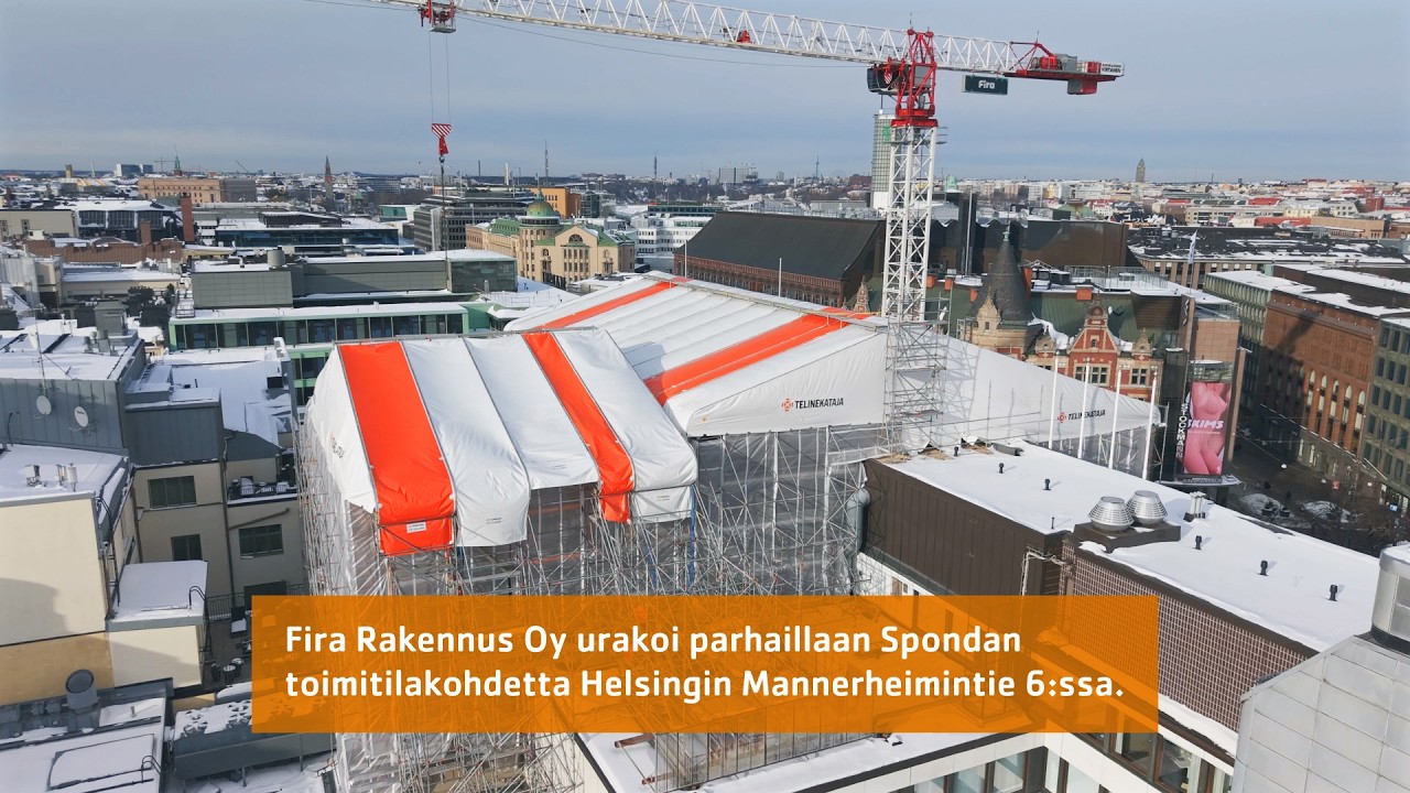 Mannerheimintie 6, Helsinki – Peruskorjauksen rakennustelineet ja sääsuojaus 2025–27 – Telinekataja