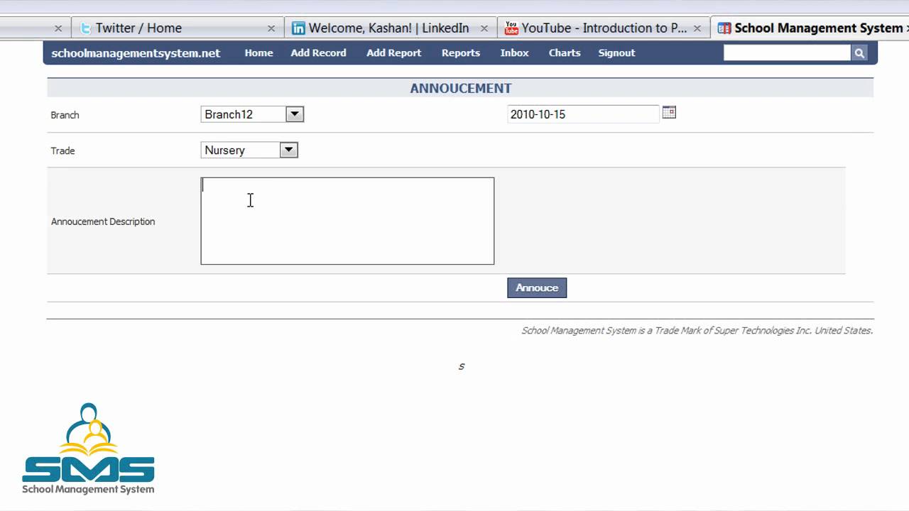 SMS based alerts in School Management System