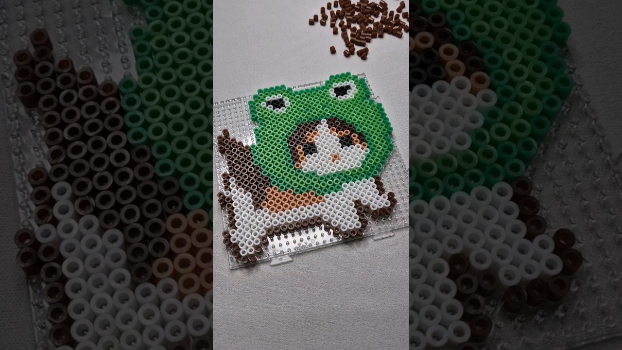 Cat in Frog Hat Pixel Art | Perler Bead Ideas #shorts