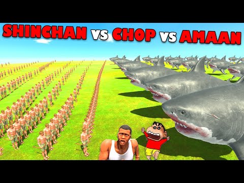 SHINCHAN TEAM vs CHOP TEAM vs AMAAN TEAM in Animal Revolt Battle Simulator Dinosaur Game | AMAN-YT
