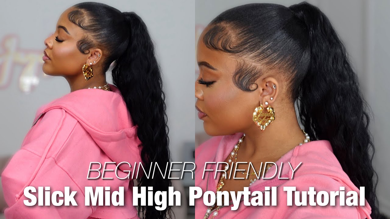 EASY Sleek Mid High Ponytail + Edge Tutorial On Natural Hair🎀💇🏽‍♀️ *BEGINNER FRIENDLY* & AFFORDABLE