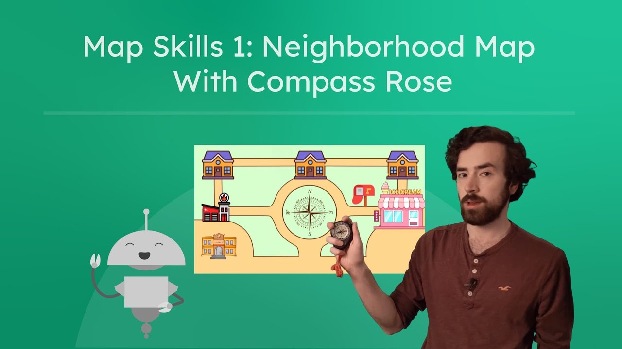 Map Skills 1: Neighborhood Map With Compass Rose - Using a Compass on a Neighborhood Map