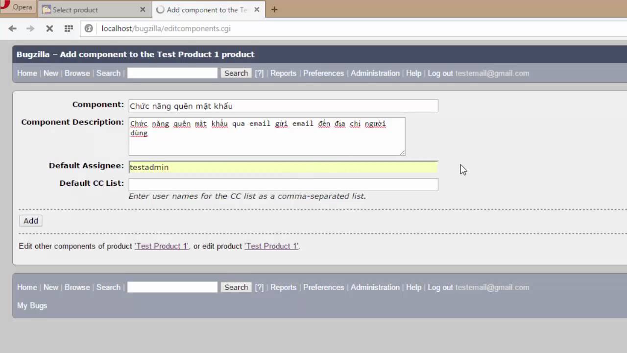 Add Edit Component in BugZilla