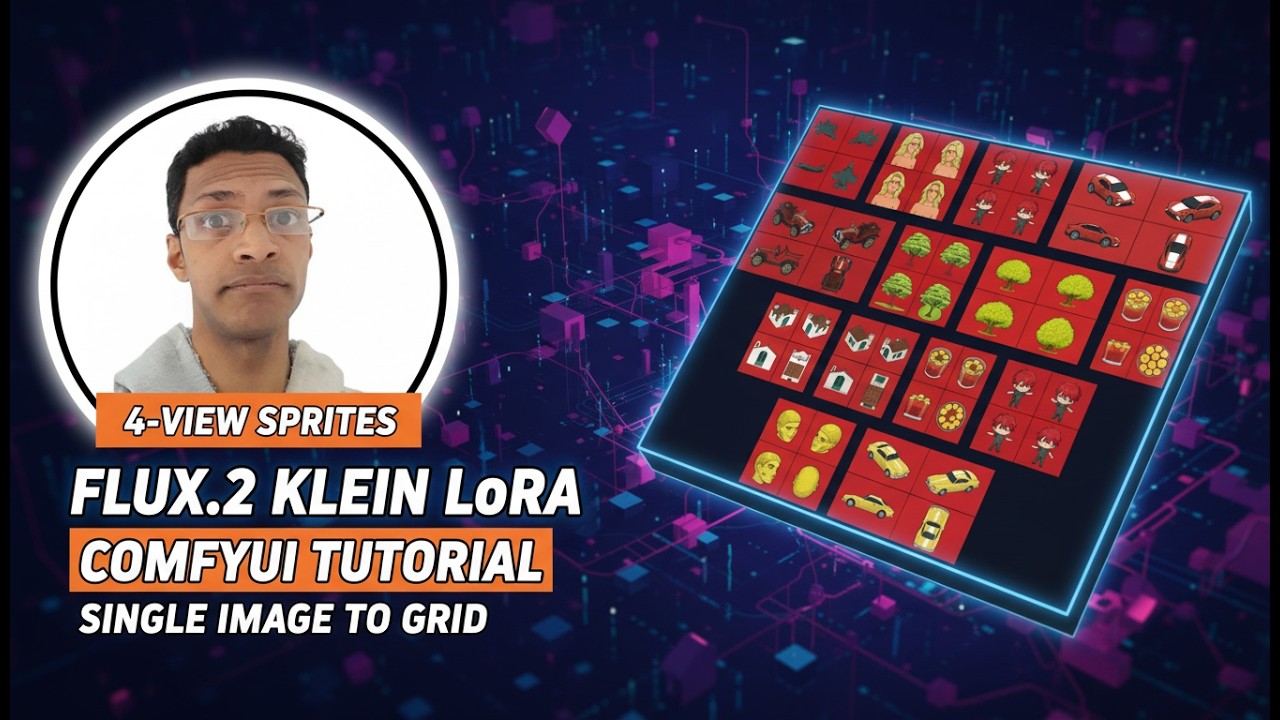 Flux.2 Klein LoRa: Single Image to 4-View Sprite Sheet in ComfyUI Tutorial