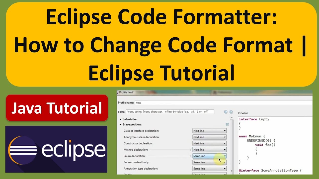 How to change the Code format in Eclipse? | Eclipse Code Formatter