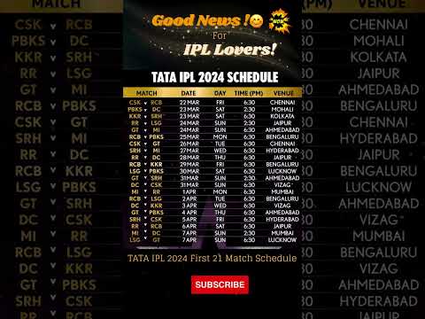 IPL 2024 || TATA IPL 2024 First 21 Match Schedule || IPL 2024 schedule time table