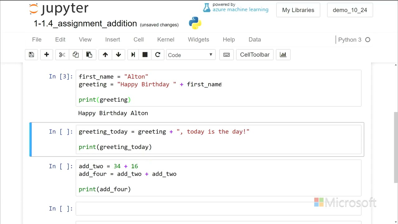 Addition in variables - Introduction to Python: Absolute Beginner Module 1 Video 11