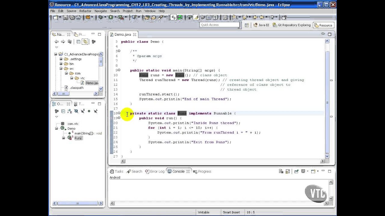 VTC Player   Advanced Java Programming Java SE 7, Creating Threads by Implementing Runnable