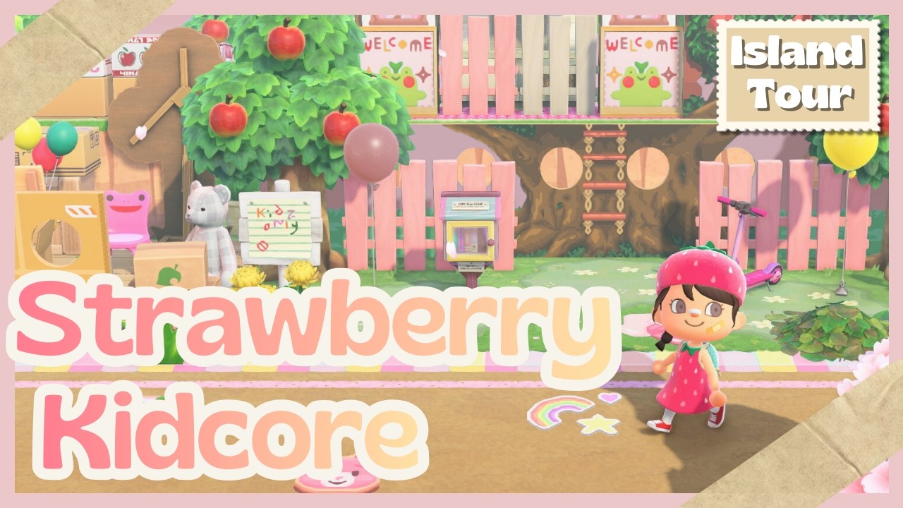 Strawberry Pastel Kidcore Island Tour | ACNH Island | Animal Crossing New Horizons