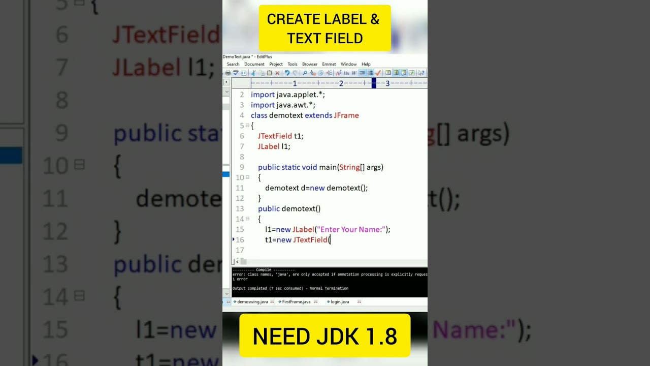 Create text field and label using java (swing) #java #programming #coding #apnikaksha #javatutorial