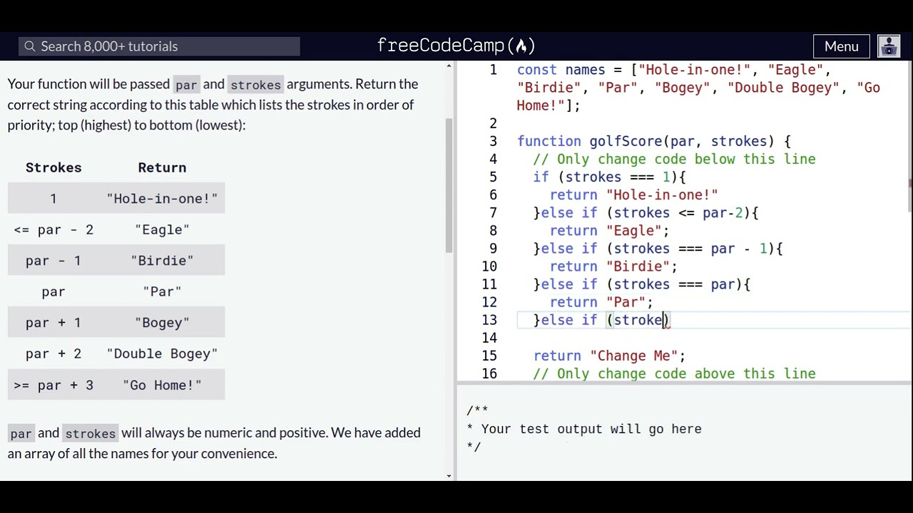 Lesson 75 | Basic JavaScript | Golf Code