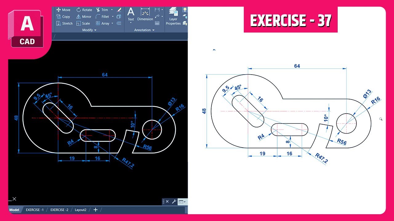 How to Create This 2D Drawing in AutoCAD – Step-by-Step Guide | Exercise 37