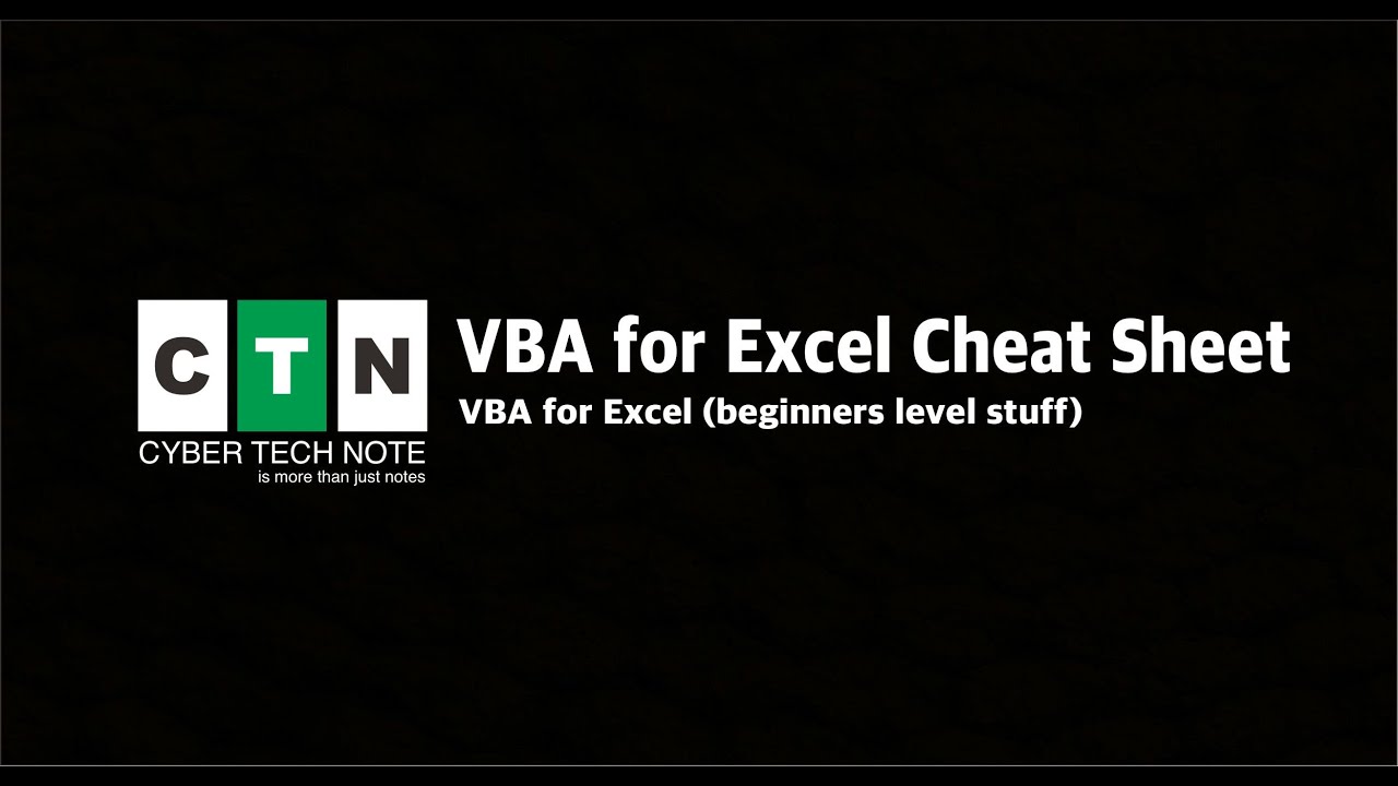 VBA for Excel Cheat Sheet - Cyber Tech Note