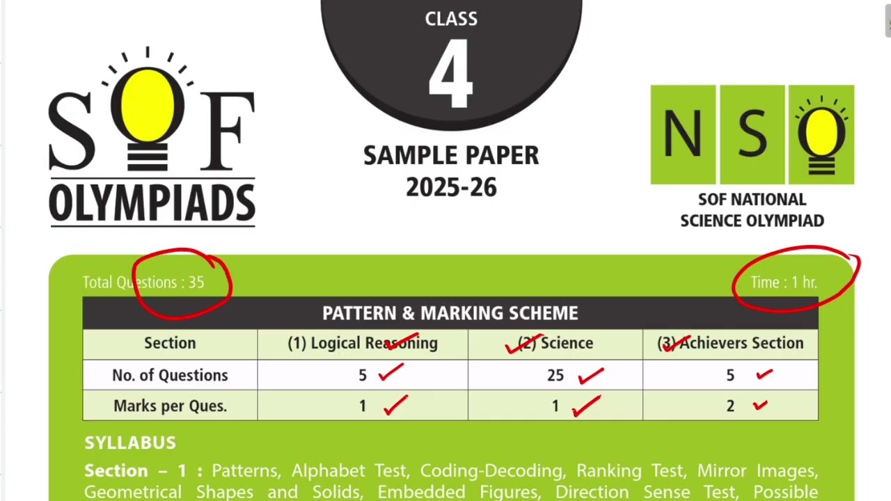 Class 4 NSO Sample paper 2025-26 | NSO sample paper for class 4 | Class 4 Science Olympiad