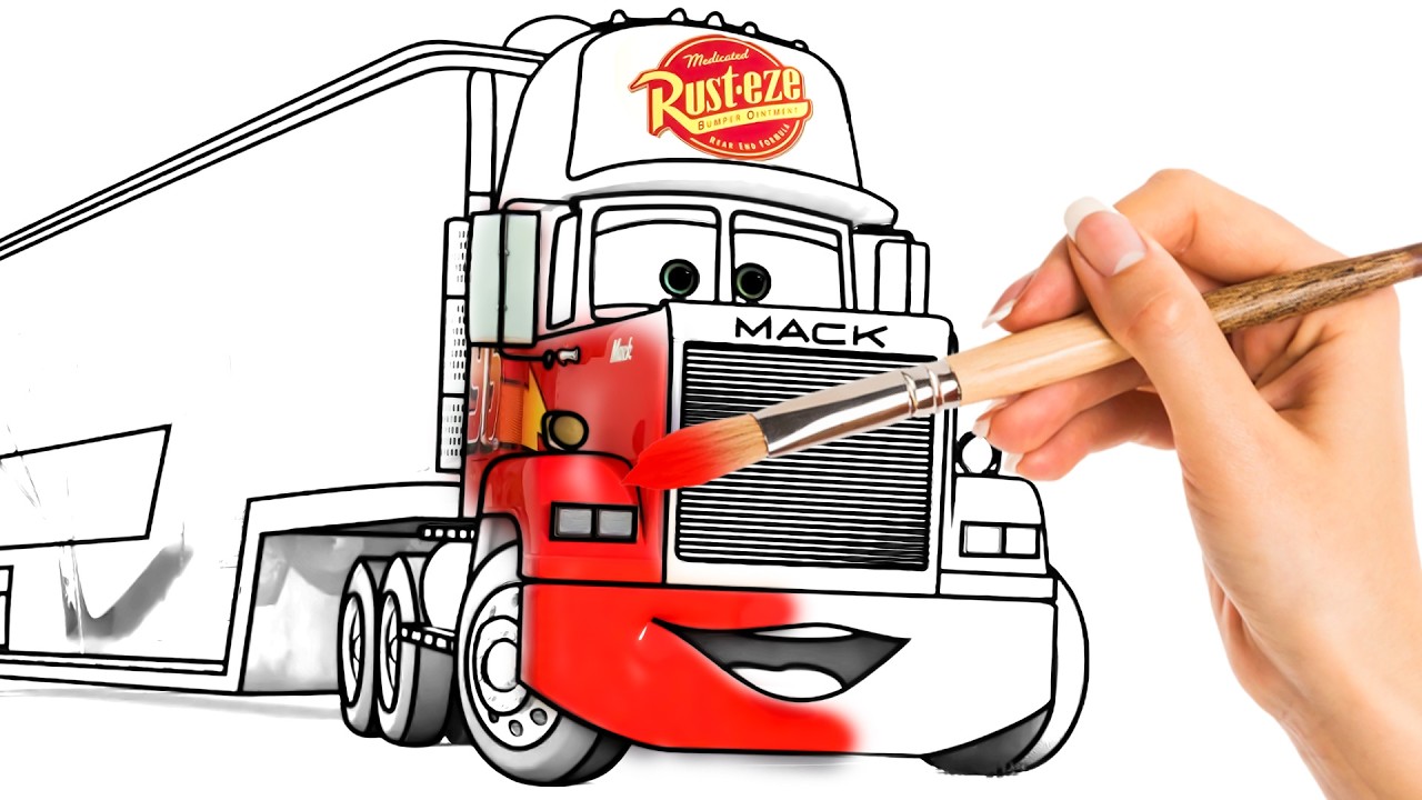 Coloring Disney Pixar Cars Characters | Lightning McQueen Mack Truck | Pixar Cars Coloring Pages