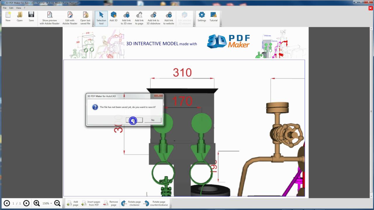 3D PDF Maker Tutorial 14.  3D Model Dimensioning in the PDF file with Adobe Reader