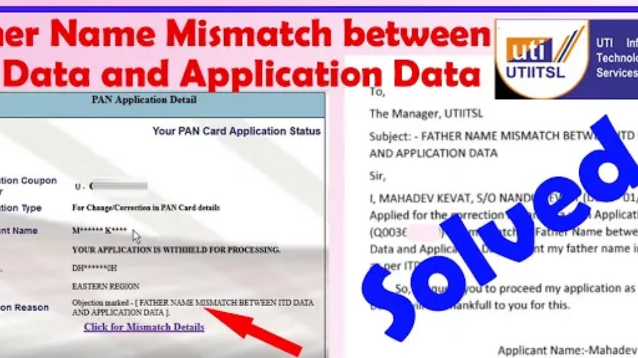 Father Name Mismatch Between ITD Data and Application Data | Application is Withheld For Processing.