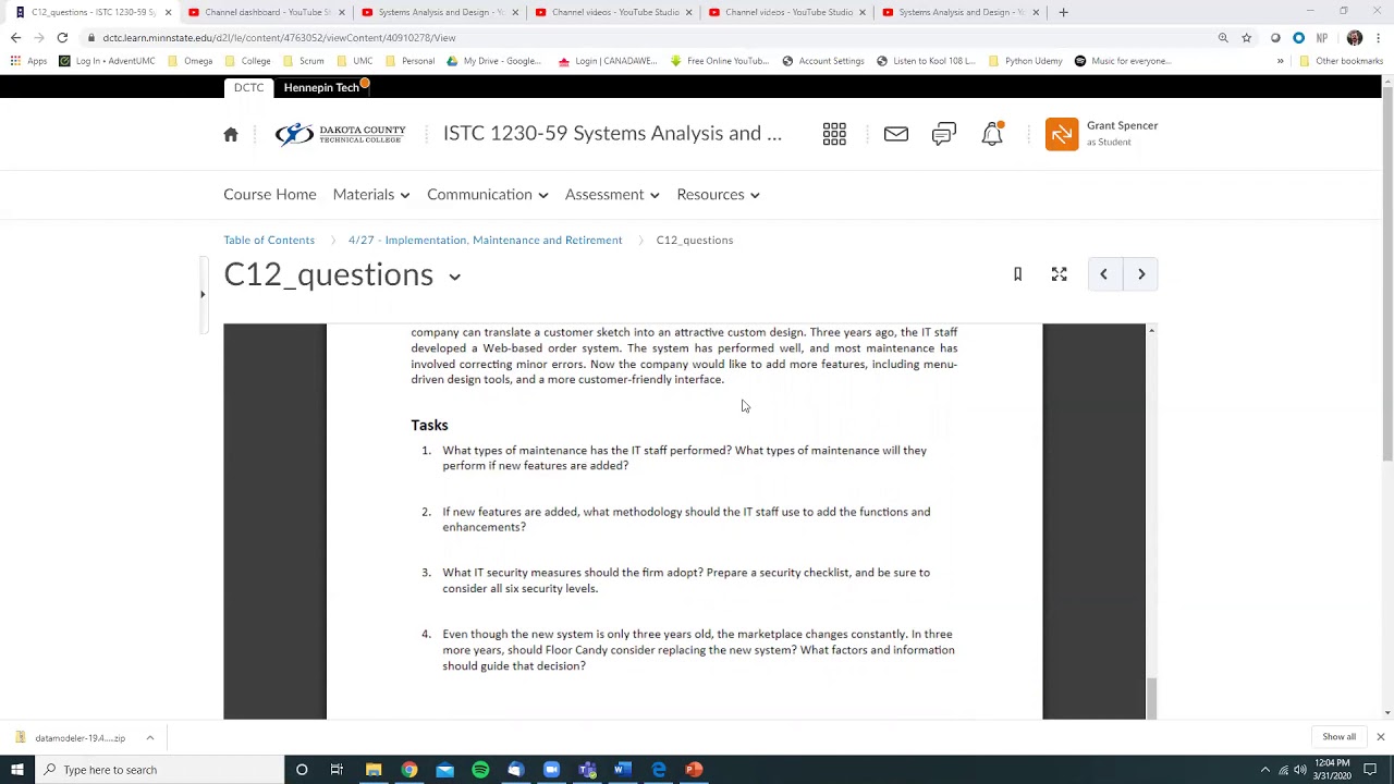 Systems Analysis and Design Chapter 12 Assignment