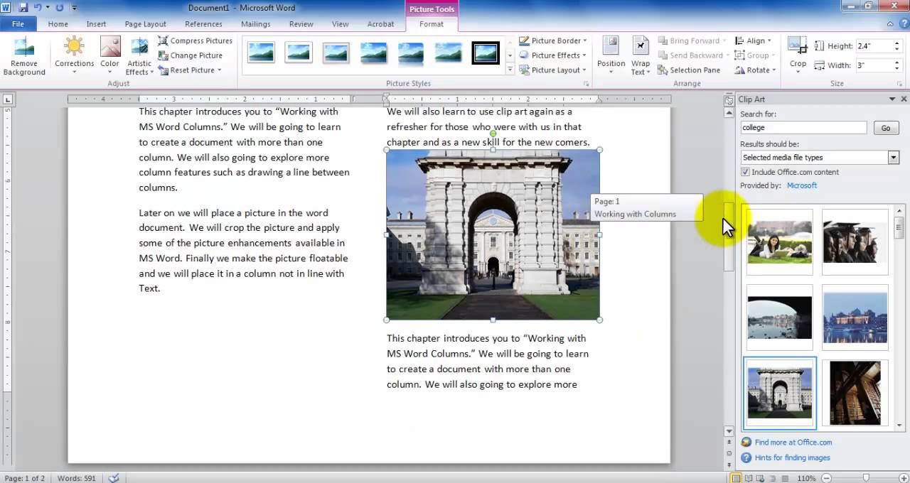 MS Word - Working with Columns and Clip Art