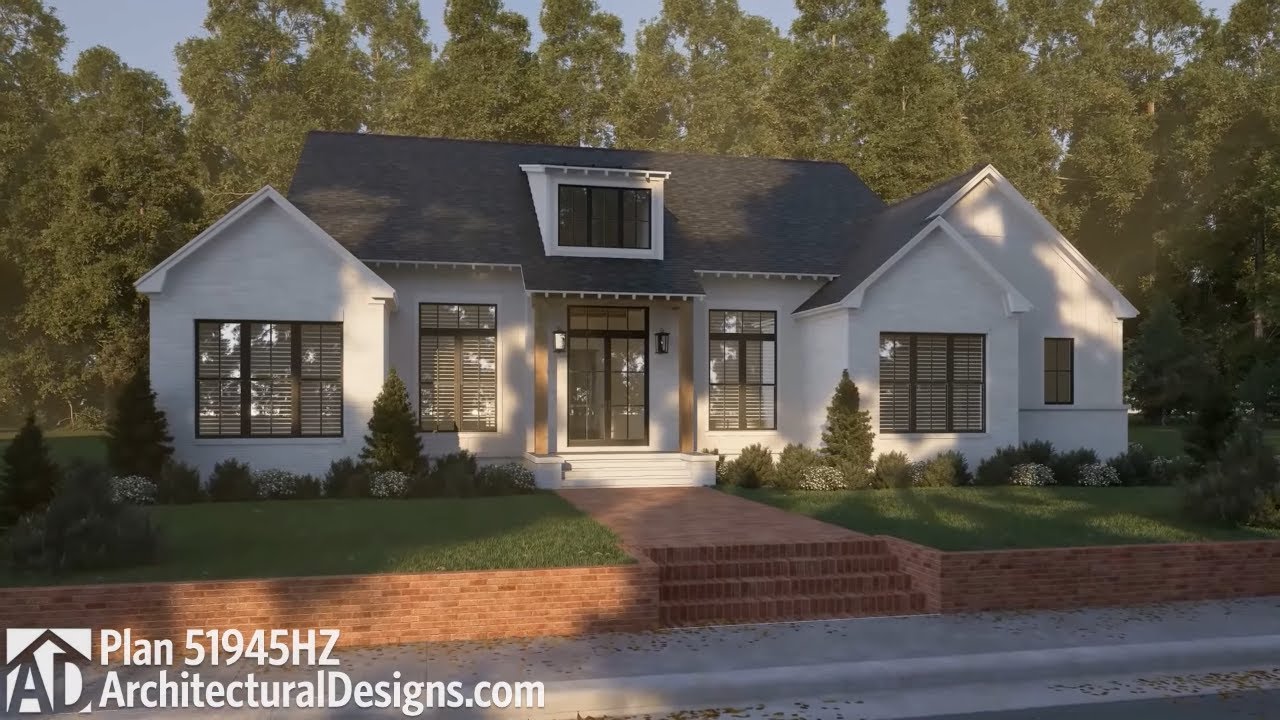 Virtual Walkthrough Tour! Transitional 3-Bed Modern Farmhouse Plan 51945HZ