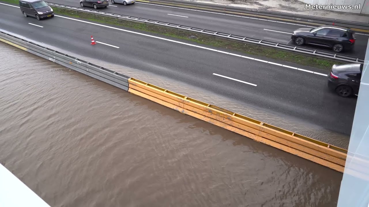 Rijstrook A28 afgesloten vanwege wateroverlast(Video)