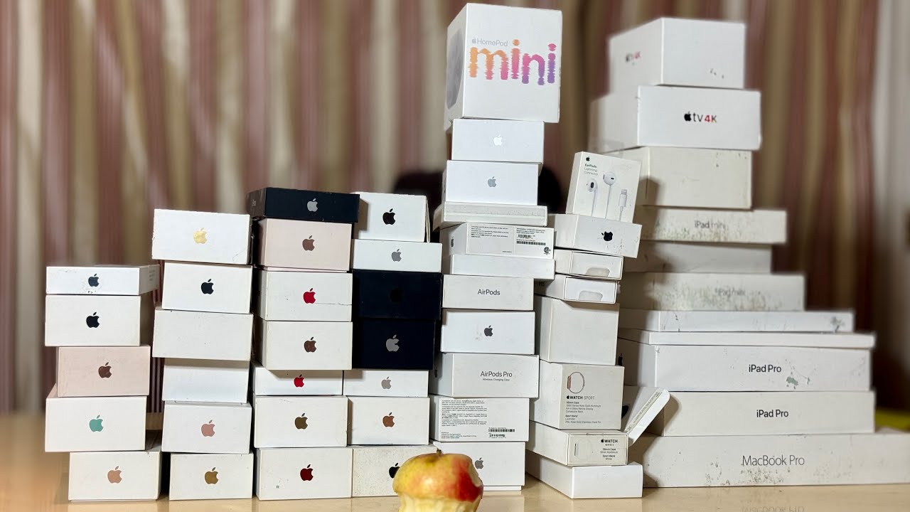 Apple box collection of some of the apple products purchased over the years.