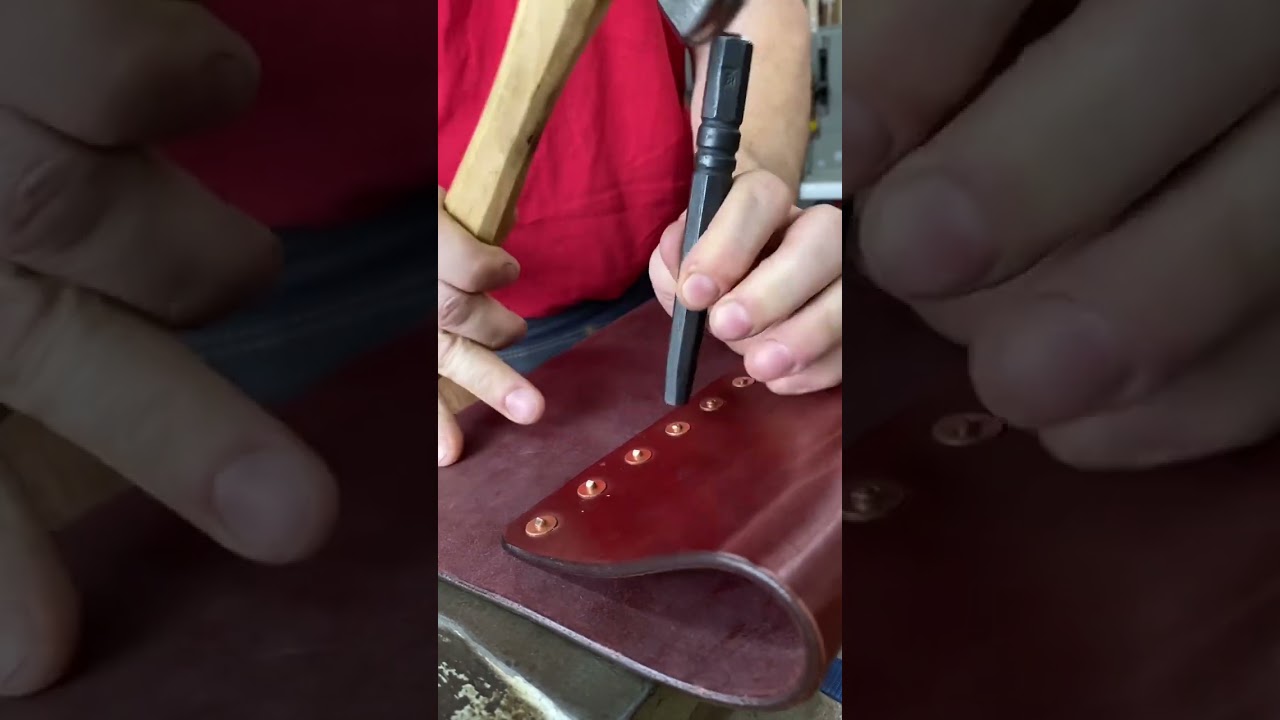 Making a leather chair by hand. Copper rivets hold most of the components together #leathercraft
