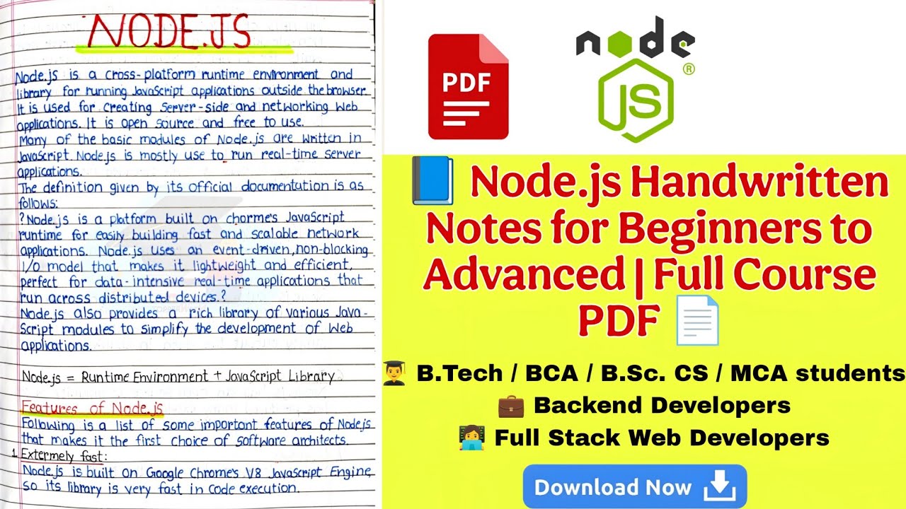 📘 Node.js Handwritten Notes for Beginners to Advanced | Full Course PDF  | Learn Backend with Java