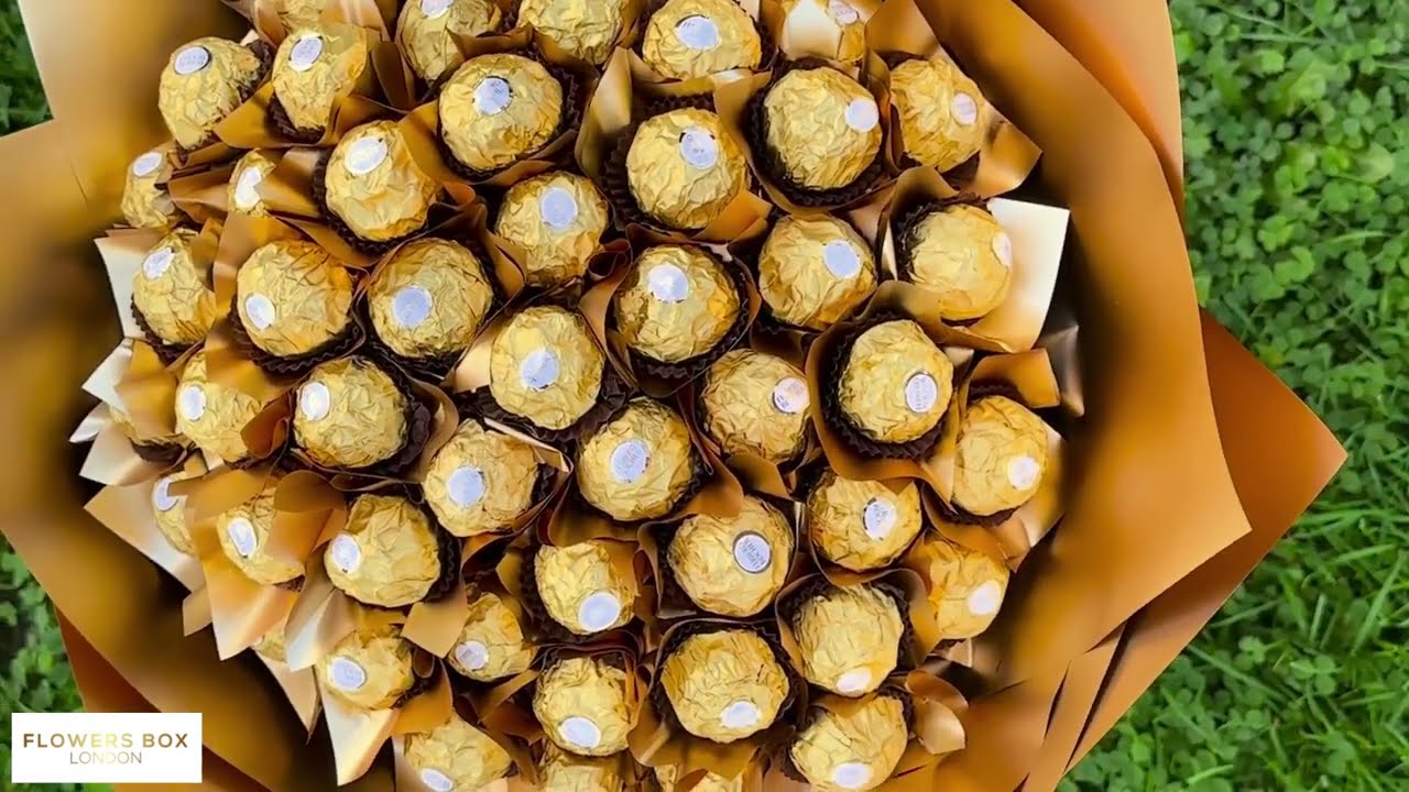 Stunning Gold Chocolate Bouquet with Ferrero Rocher - Luxury Floral Gift from Flowers Box London 🌹🍫✨