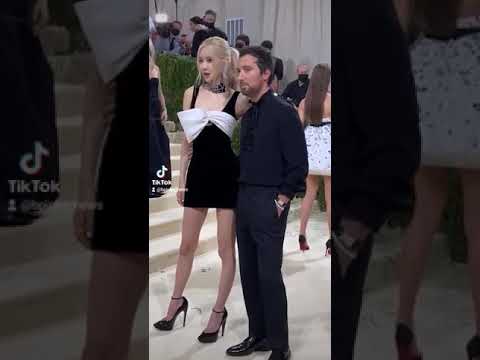 Rosé at Met Gala representing Saint Laurent with Anthony Vaccarello