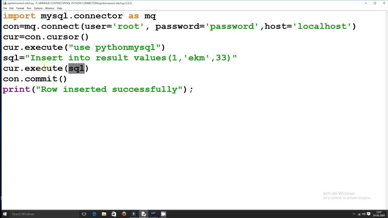 INSERT ROW TO MYSQL TABLE FROM PYTHON