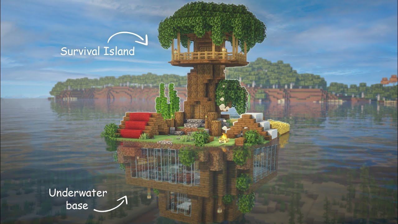 How To Build A Survival Island with a Underwater Base In Minecraft | Tutorial - Minecraft Builders