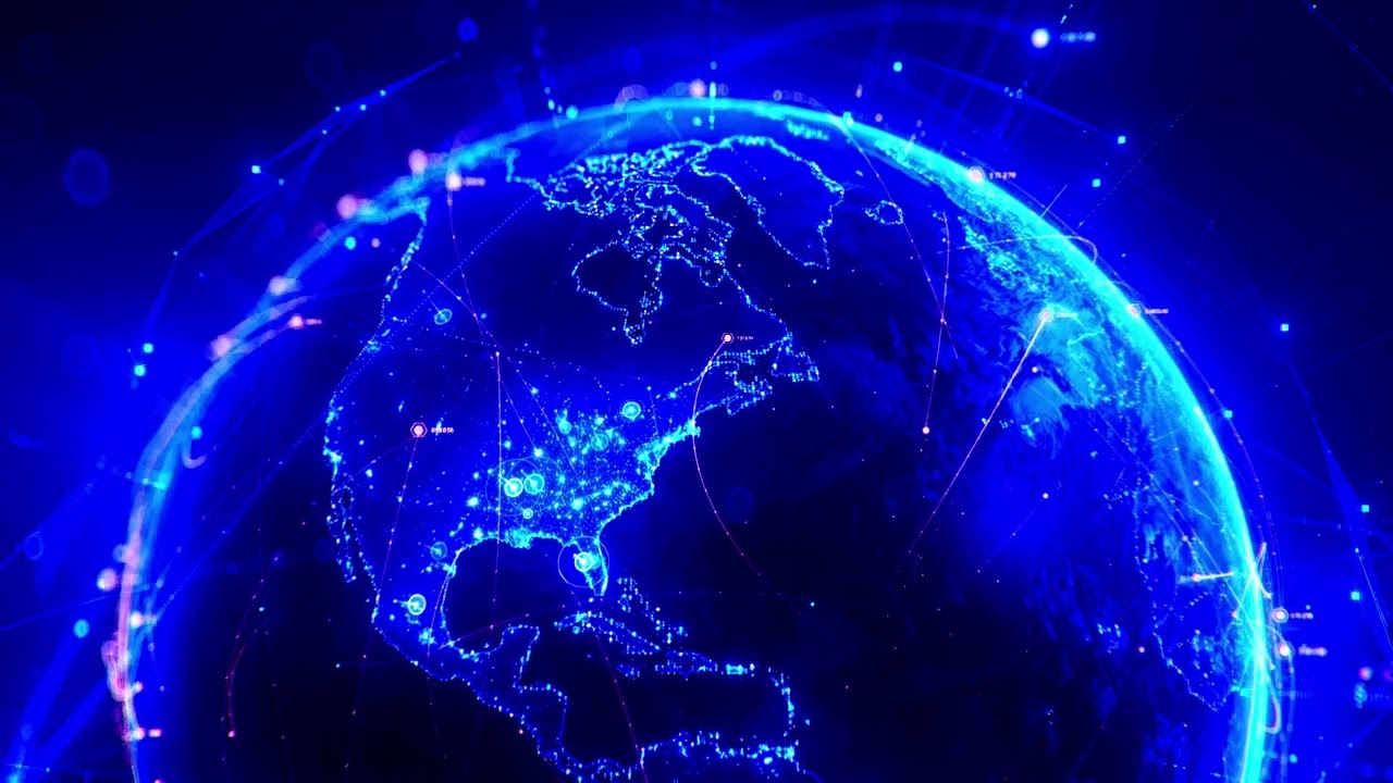 Blue Futuristic Digital Globe of Earth with Glowing Dat-Video Backgrounds | MD Animated Background